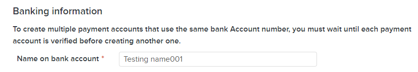 Please Enter a Valid Name On Bank Account Error