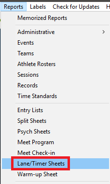 Create Lane/Timer Sheets